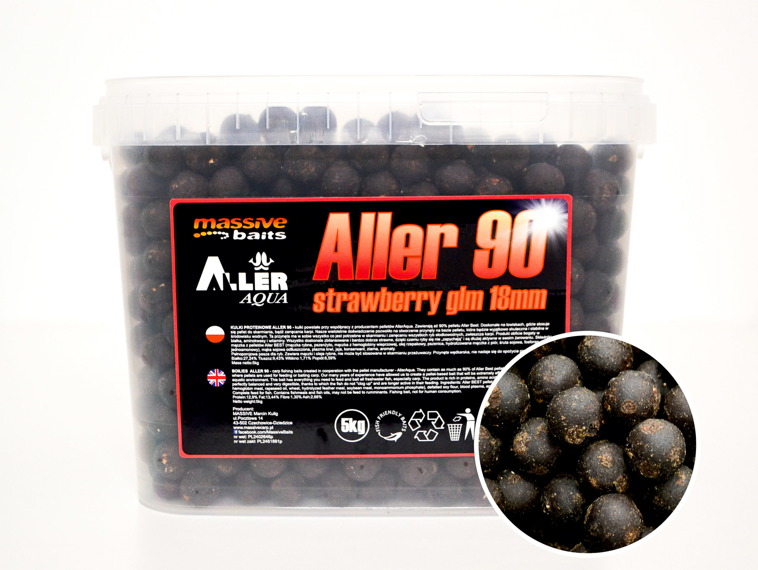 Massive Aller 90 STRAWBERRY GLM 18mm 5kg – Sklep Rybka